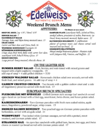 WEEKEND BRUNCH MENU - Edelweiss German Restaurant