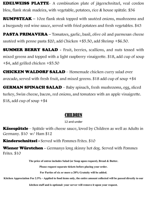 HOLIDAY MENU - Edelweiss German Restaurant