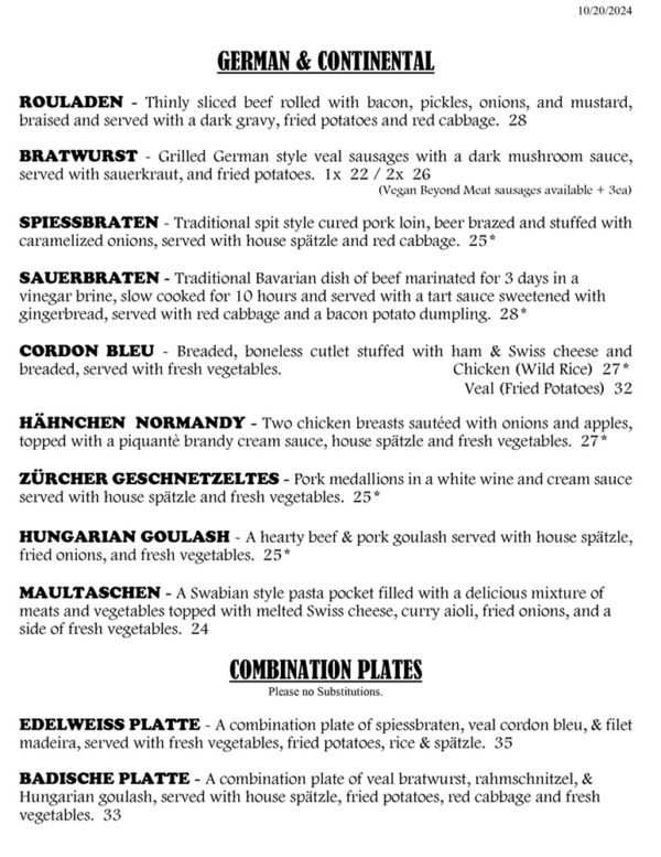 Dinner Menu - Edelweiss German Restaurant